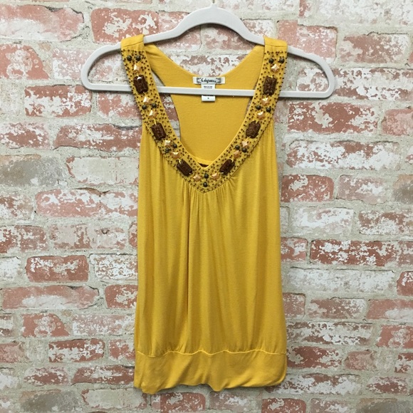 6 degrees | Tops | Yellow Beaded Tank Top | Poshmark
